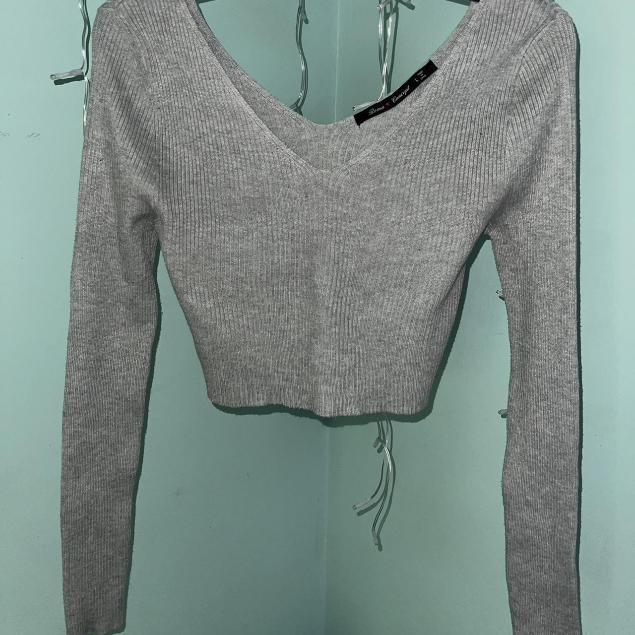 Grey Lined Long Sleeve Crop Top. Barely Worn. - Depop