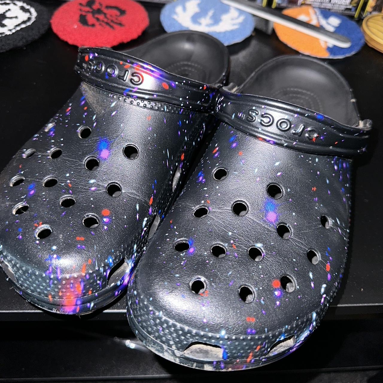 Black Galaxy Crocs. Good condition. Cleaned, can... - Depop