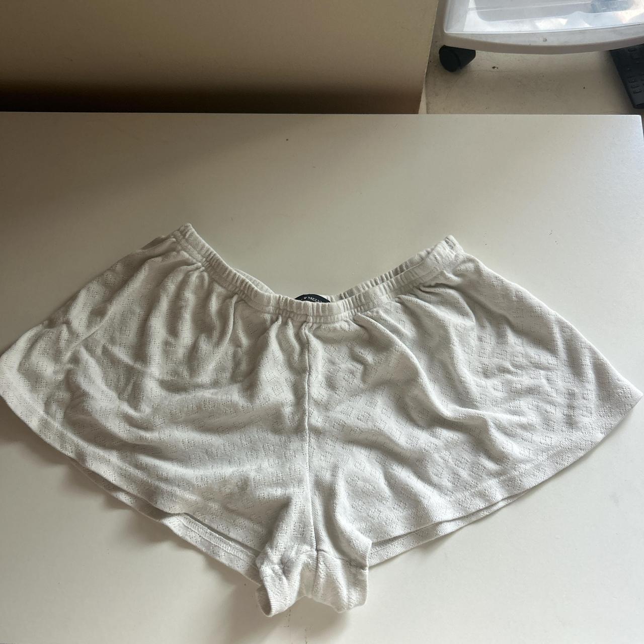 white brandy heart pattern shorts worn a few times... - Depop