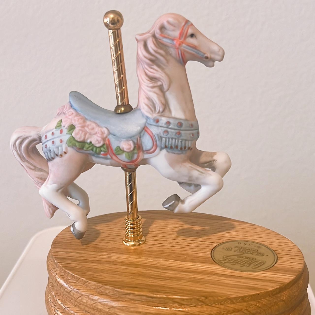 Pastel carousel horse music box, works Willits... - Depop