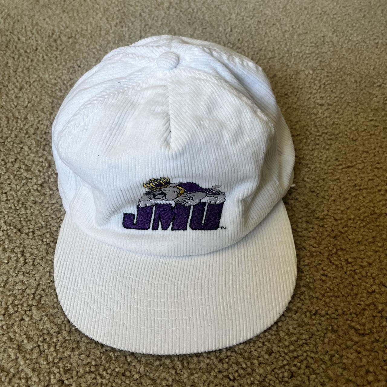 White corduroy jmu SnapBack hat - Depop
