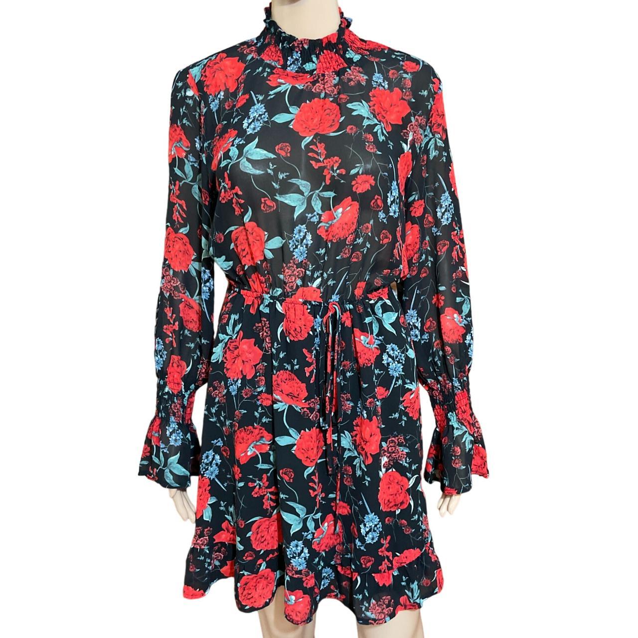 Missguided Red Black Floral Fit and Flare Dress Size... | Depop