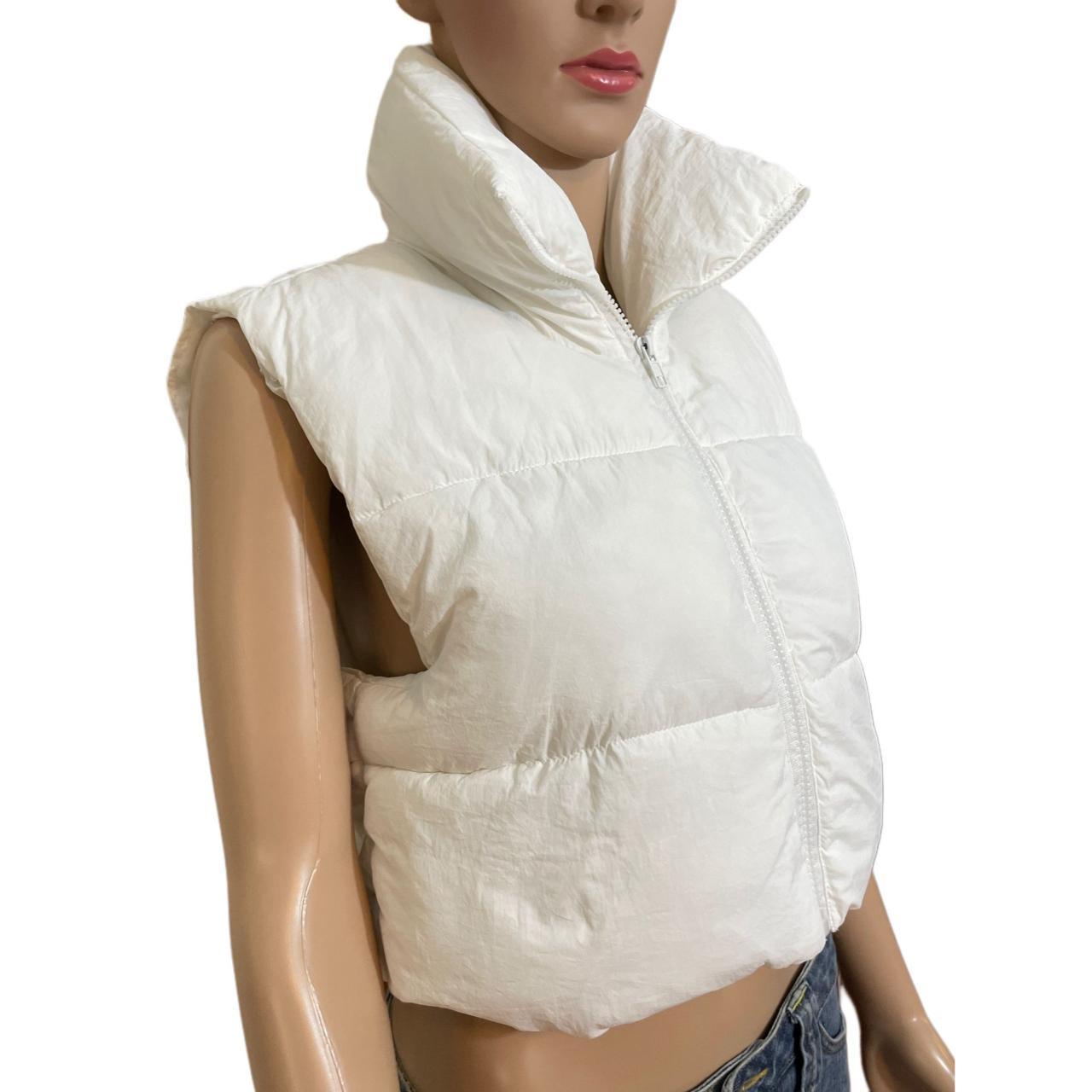 White Crop Puffer Vest Size Small White Crop Puffer... - Depop