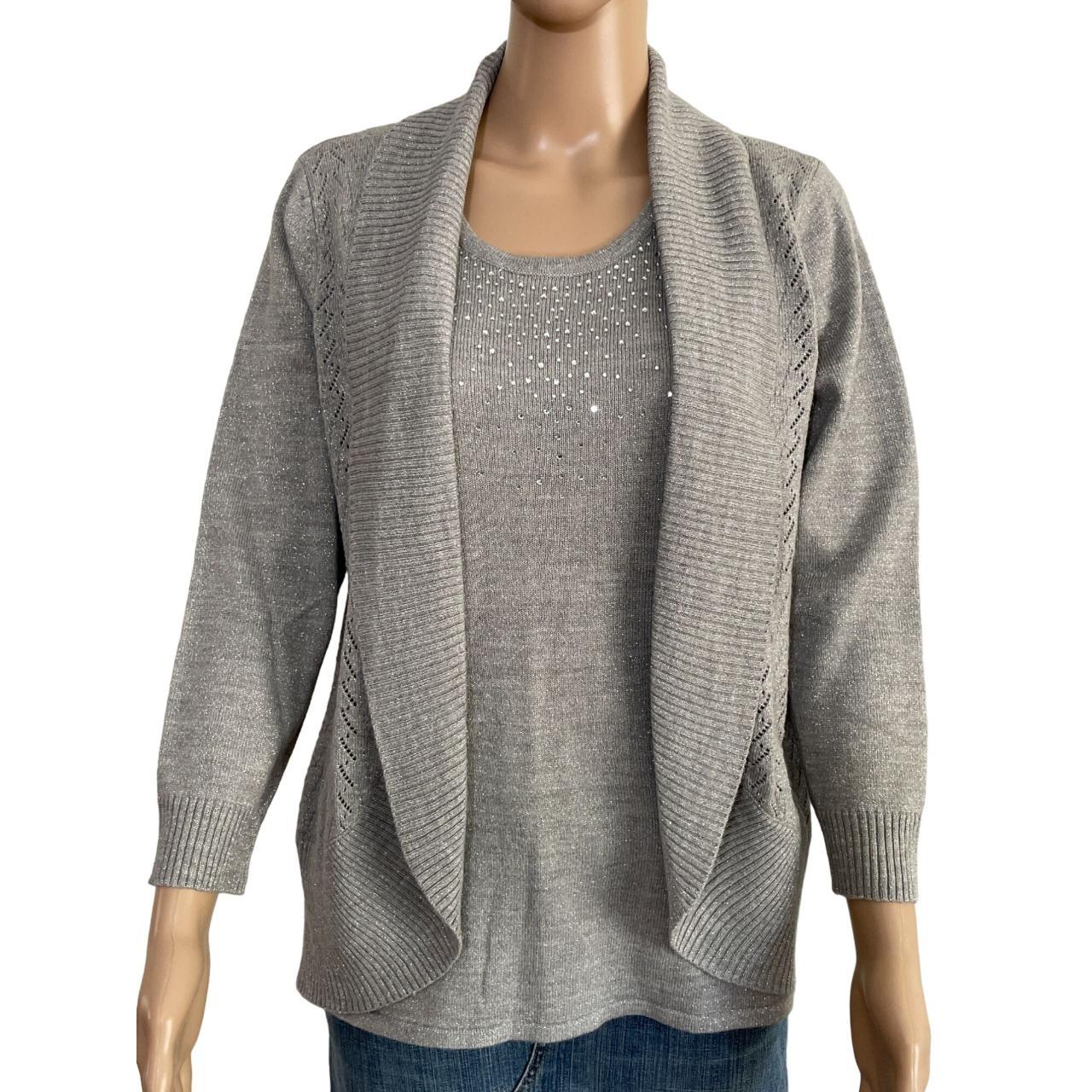 Laura Scott Grey Knit Top with Cardigan Size... - Depop