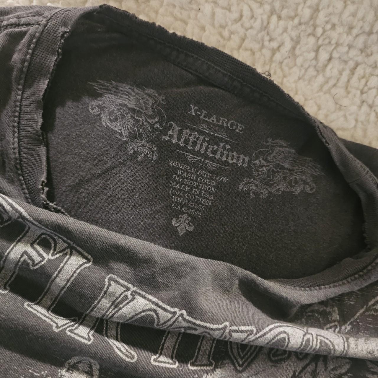 Dark grey/black affliction t-shirt Basic design,... - Depop