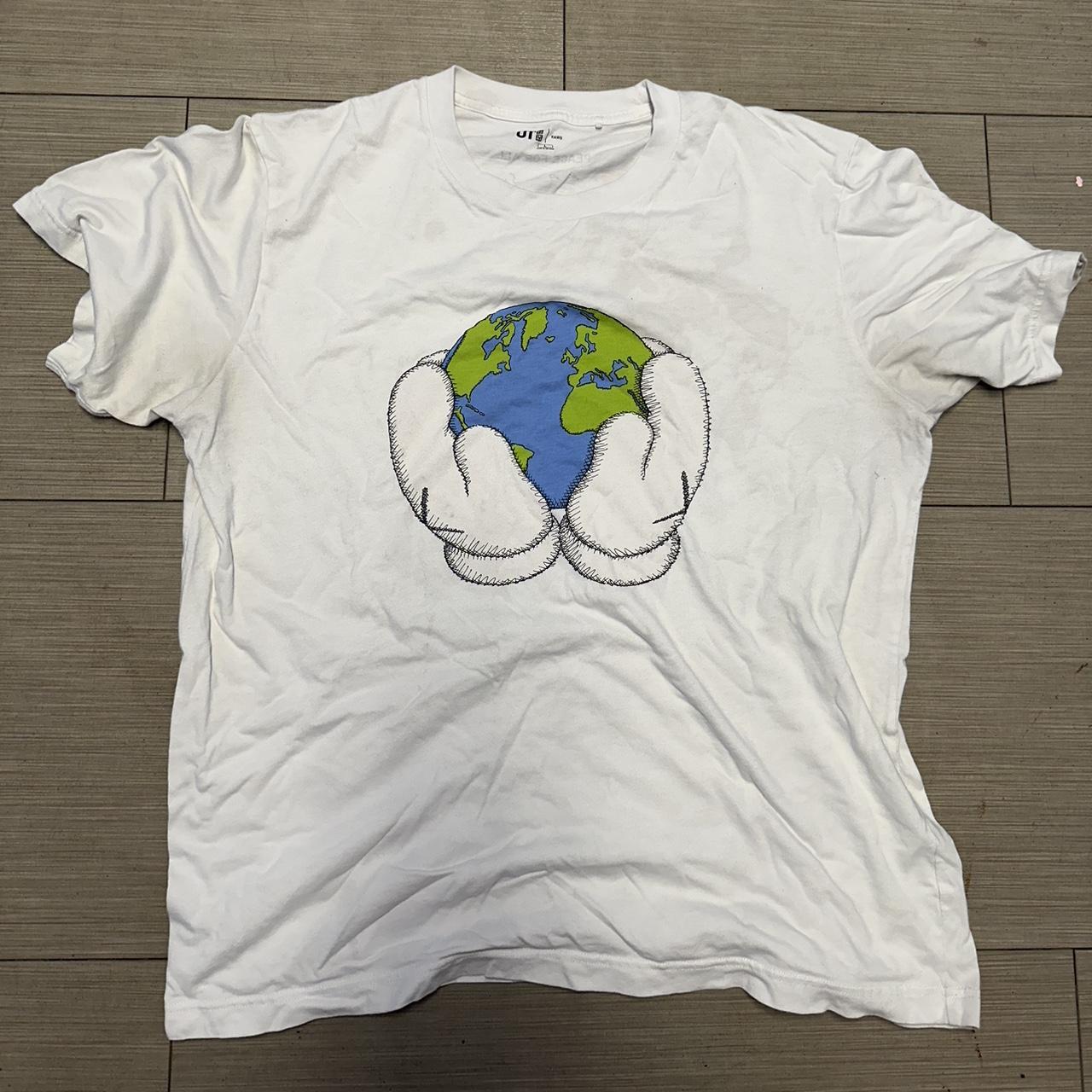 Kaws White Earth Day shirt with a small mark on the... - Depop