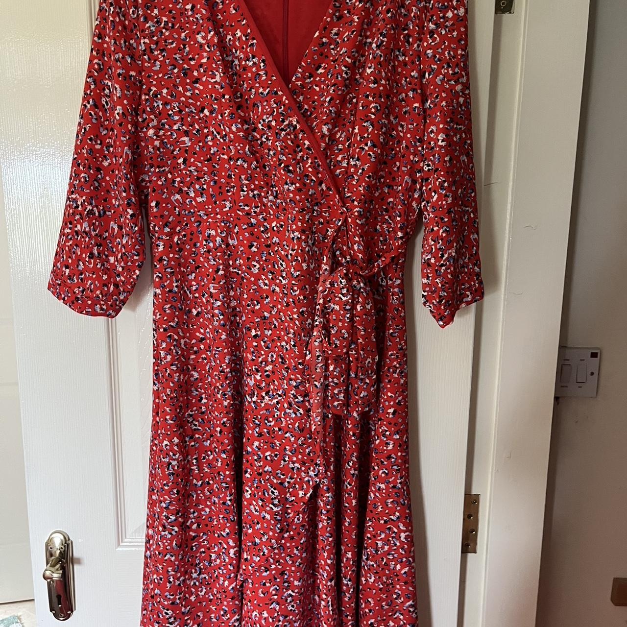 Emily and Me Red and blue floral wrap dress... | Depop