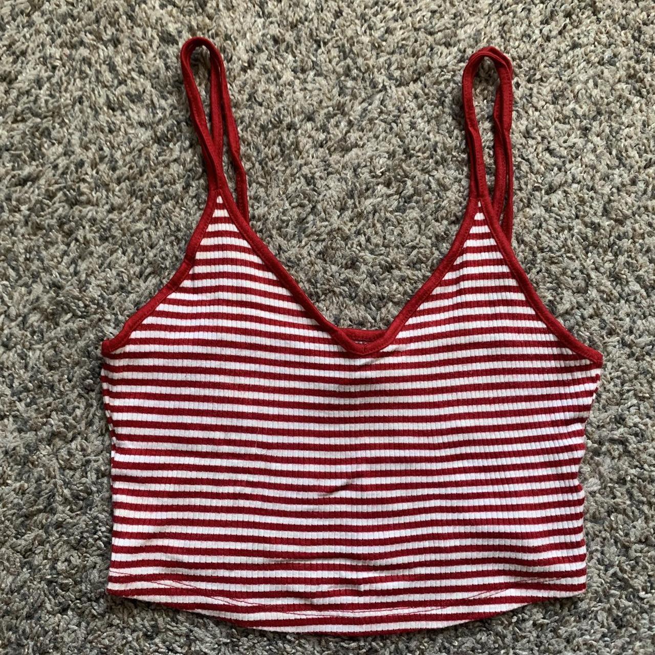 F21- red/white striped cropped tank top #tanktop... | Depop
