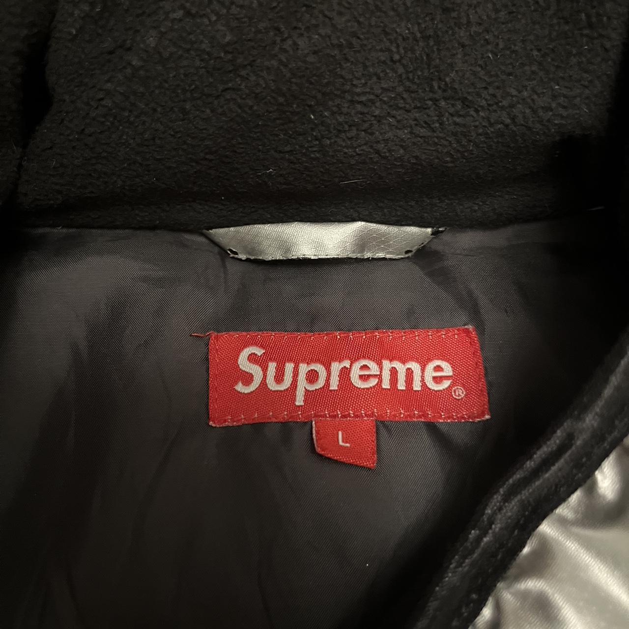 Silver Supreme puffer jacket, size large, very... - Depop