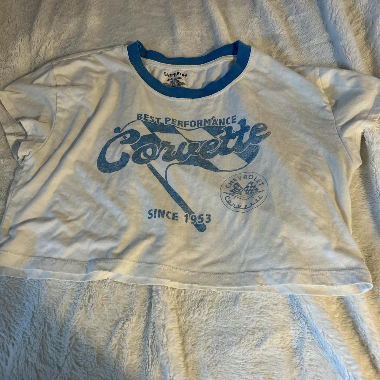 Chevrolet Corvette white and blue crop top - Depop