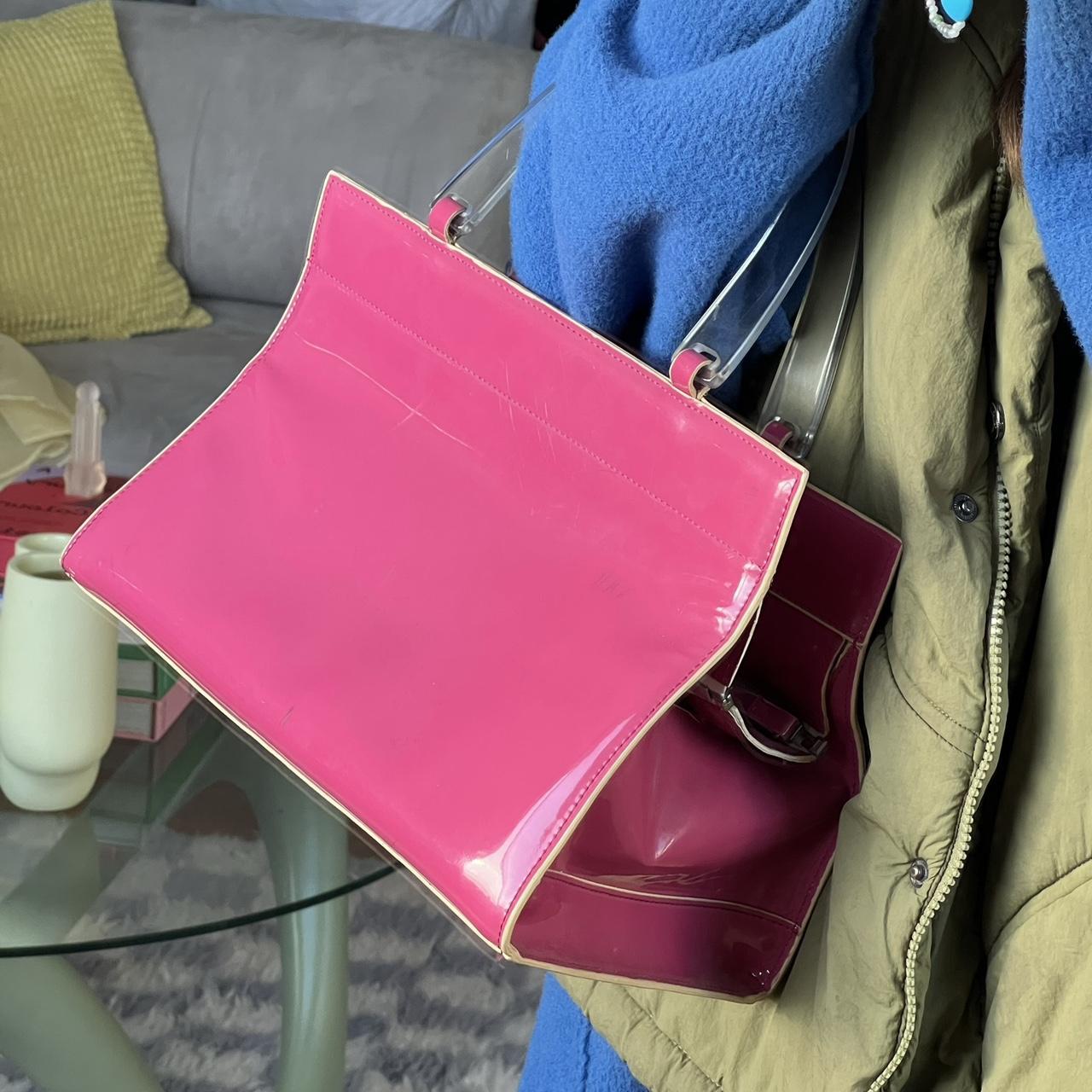 Vintage pink wet look PVC handbag with clear Perspex... - Depop