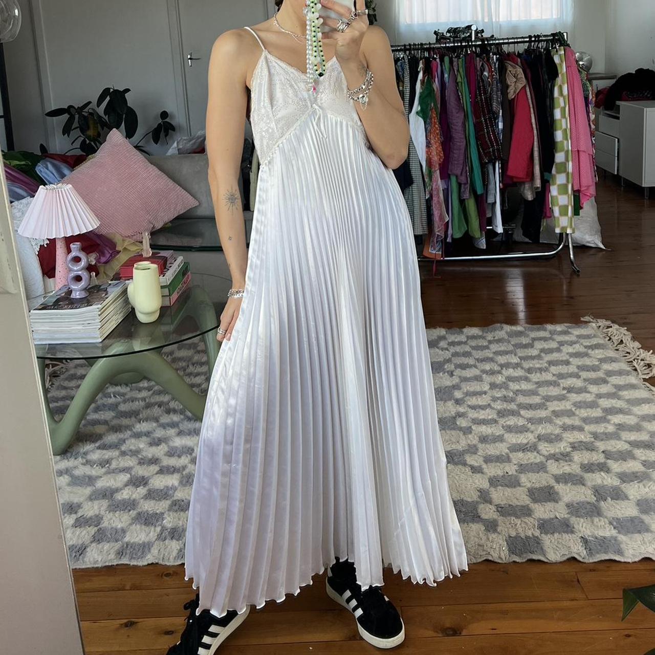 Magical - white satin full length gown with satin... - Depop