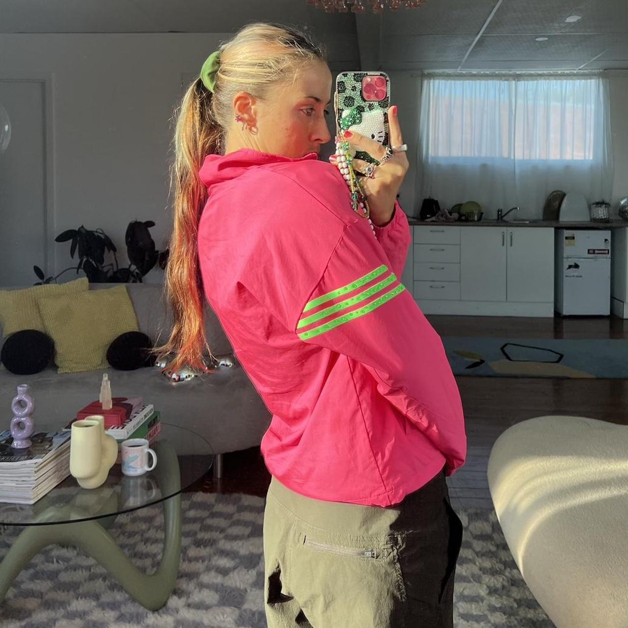 Bright fluro pink ADIDAS zip up hooded jacket with... - Depop