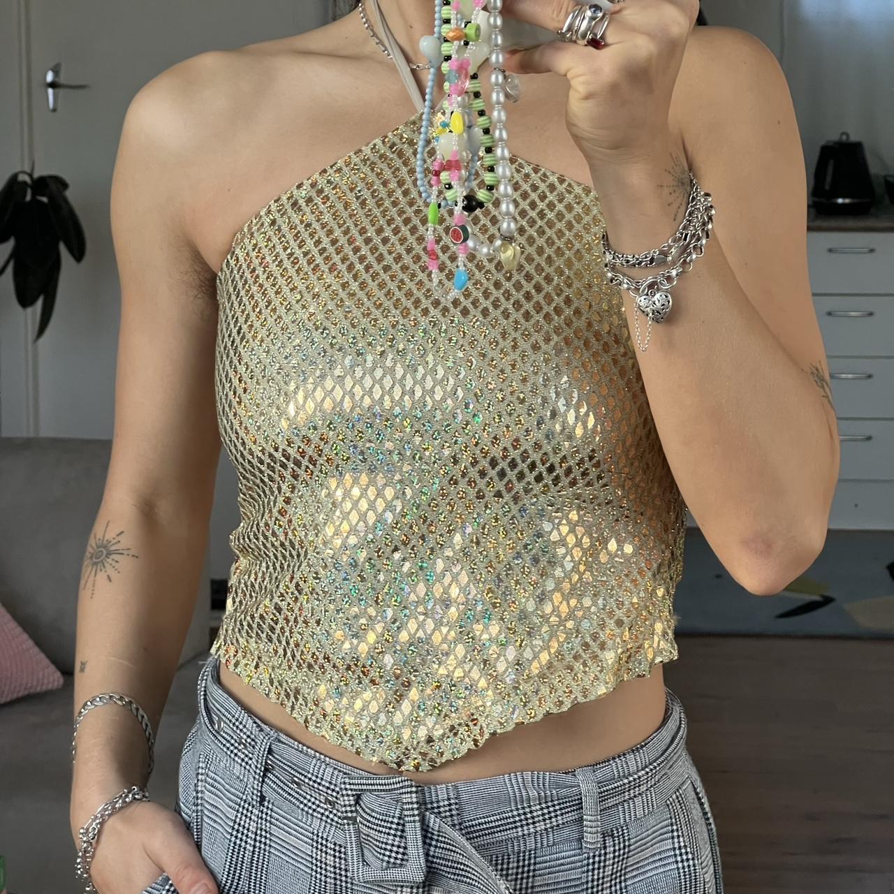 Magical gold glitter halter neck crop top with... - Depop