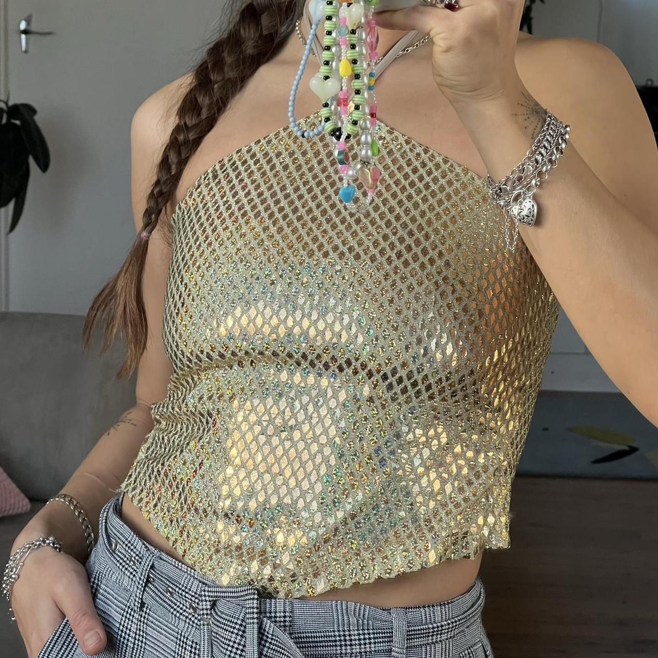 Magical gold glitter halter neck crop top with... - Depop
