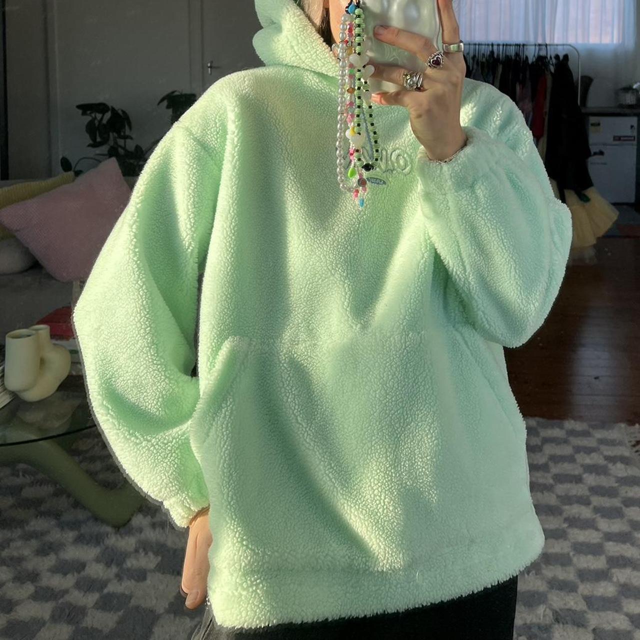 Mint pastel green fleece, baggy fit hoodie OWW with... - Depop