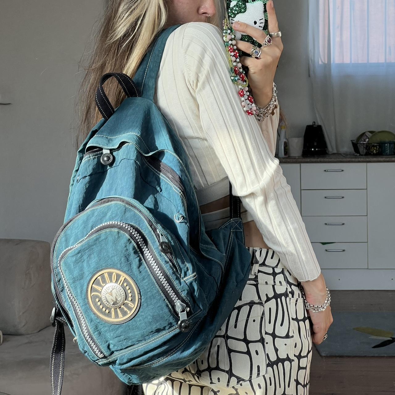 Turquoise green vintage 90’s backpack with lots of... - Depop