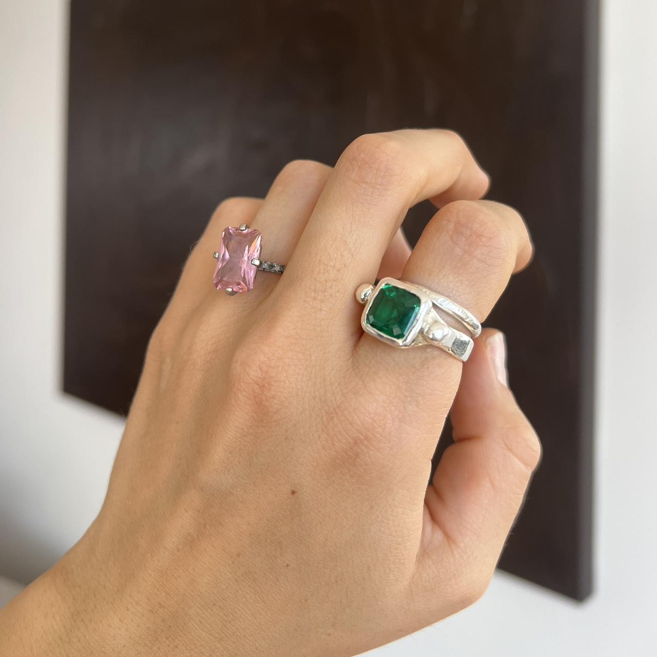 Candy!!! Large pink rectangular stone ring with... - Depop