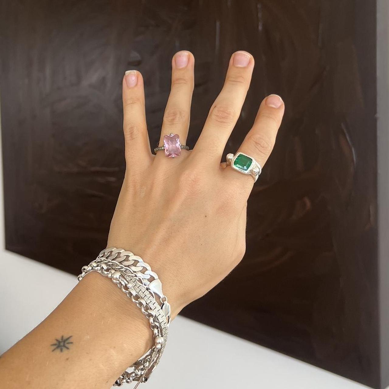 Candy!!! Large pink rectangular stone ring with... - Depop