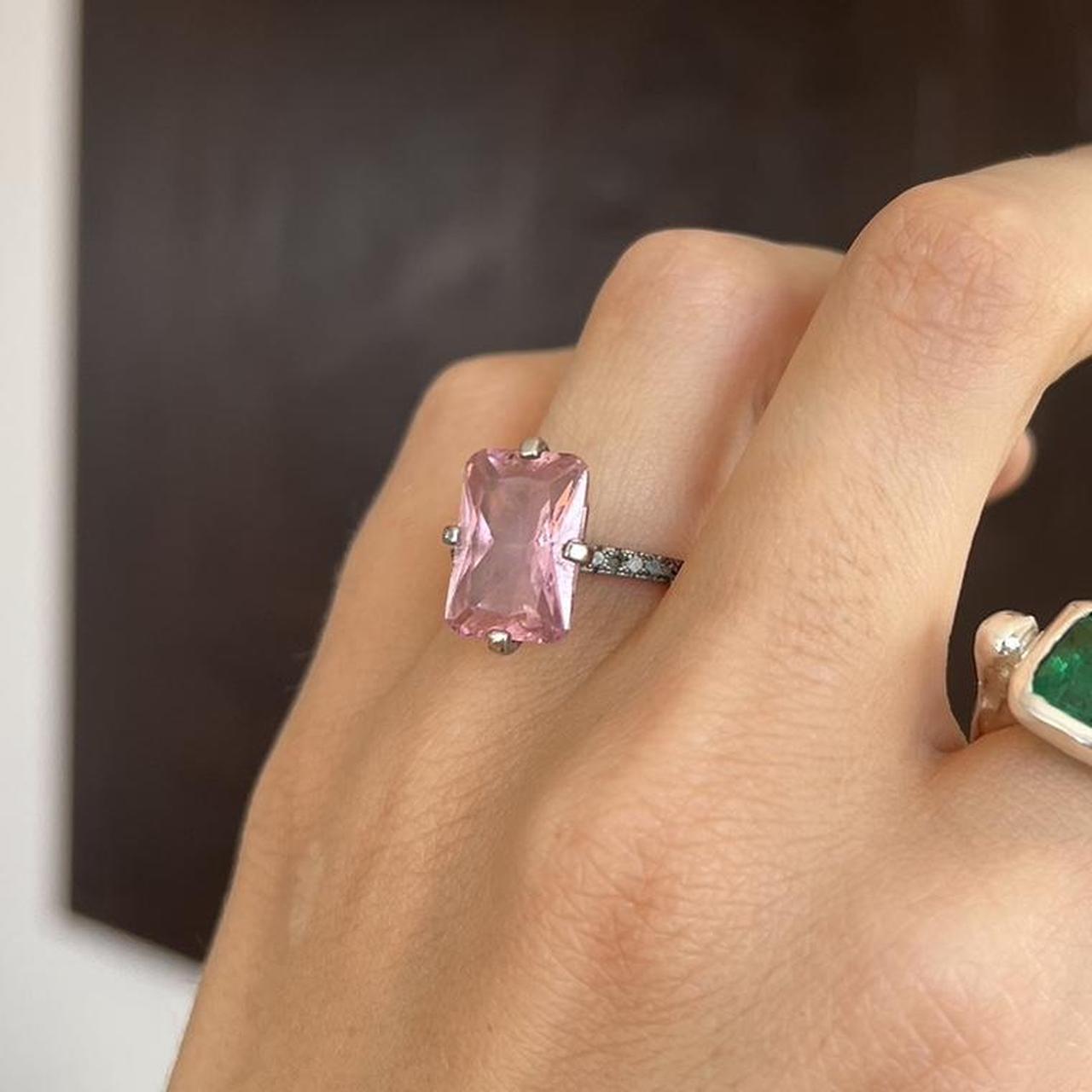 Candy!!! Large pink rectangular stone ring with... - Depop