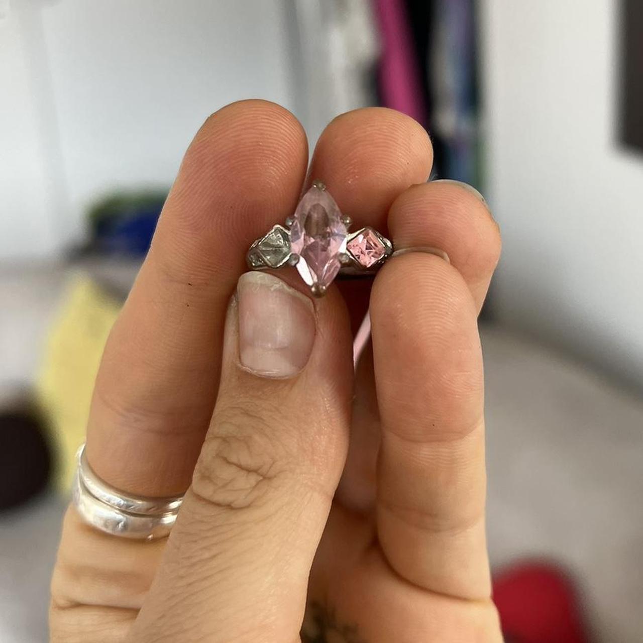 Glam vintage pink rhinestone ring Size 0 Missing... - Depop