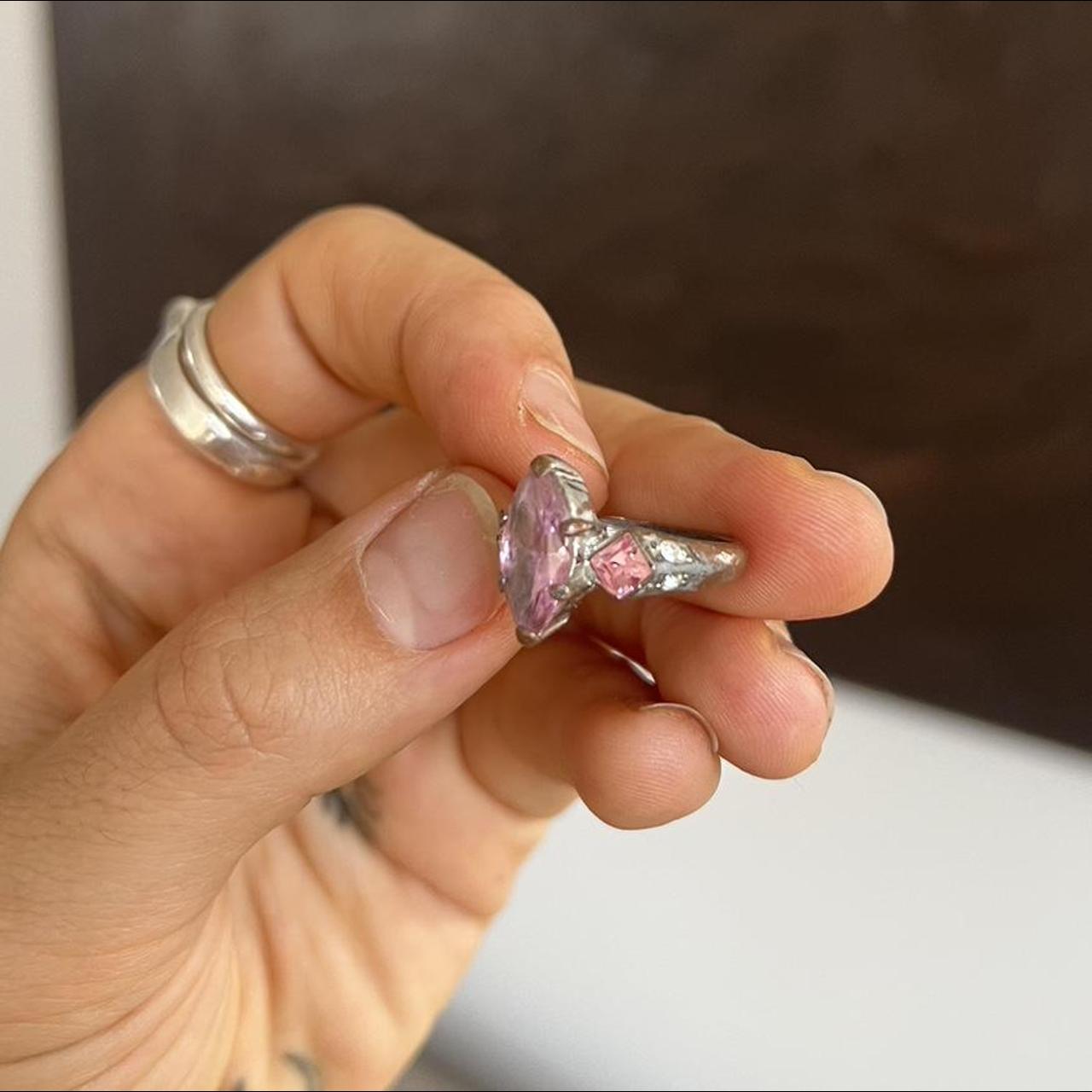 Glam vintage pink rhinestone ring Size 0 Missing... - Depop