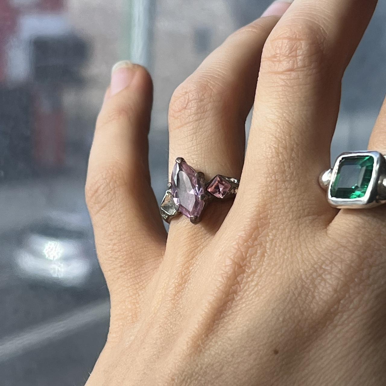 Glam vintage pink rhinestone ring Size 0 Missing... - Depop