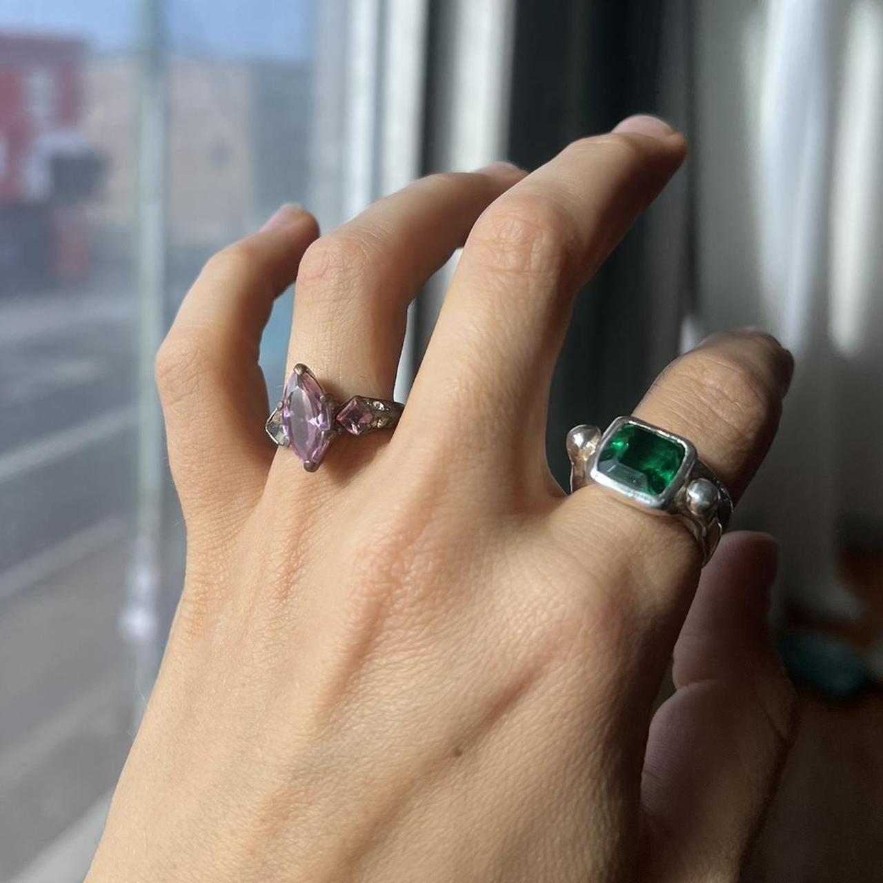 Glam vintage pink rhinestone ring Size 0 Missing... - Depop