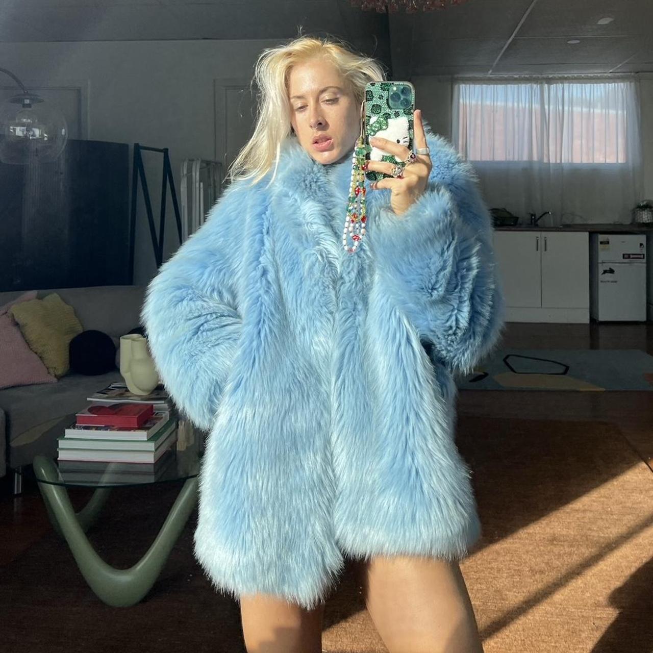 Outrageous blue faux fur coat - super super thick... - Depop