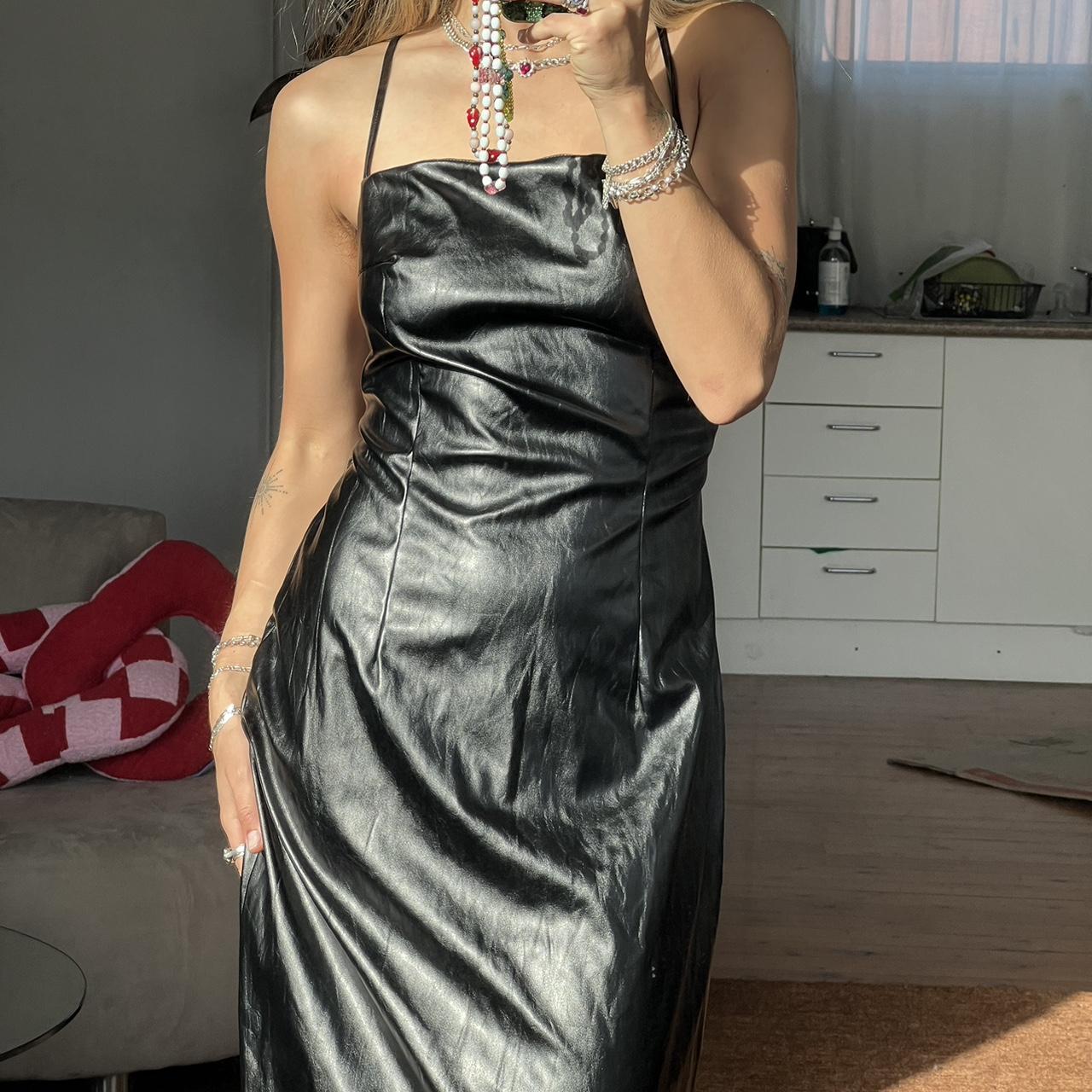 The perfect - black PVC maxi dress with open, lace... - Depop