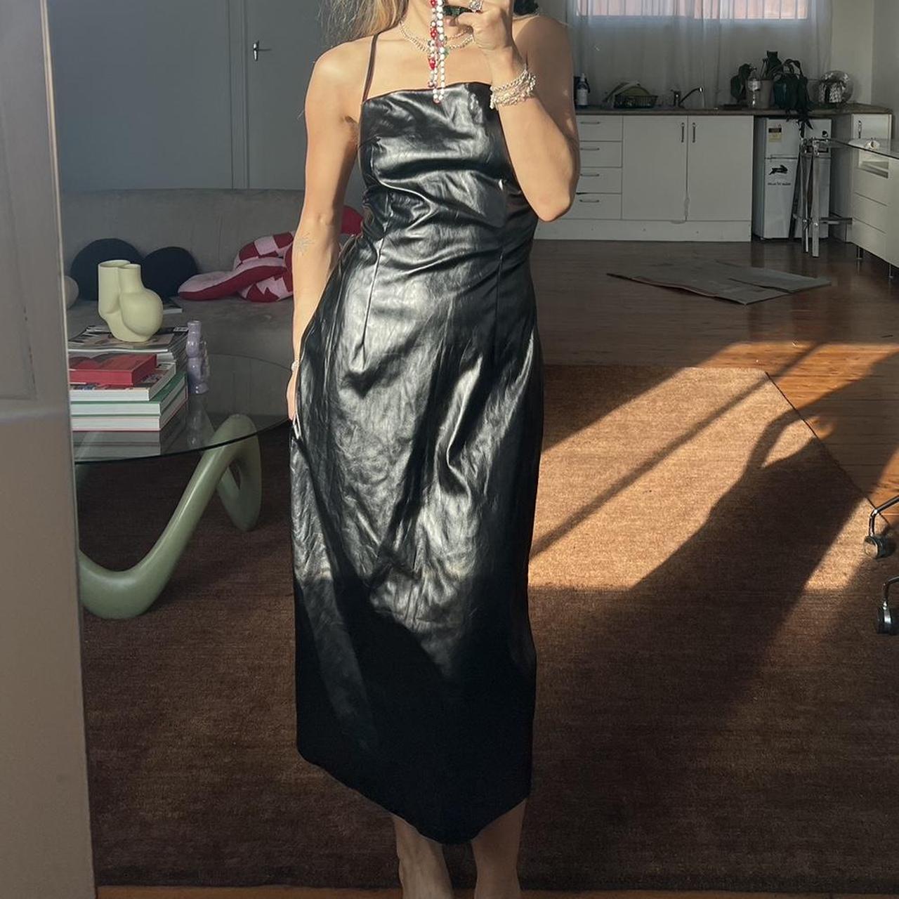 The perfect - black PVC maxi dress with open, lace... - Depop