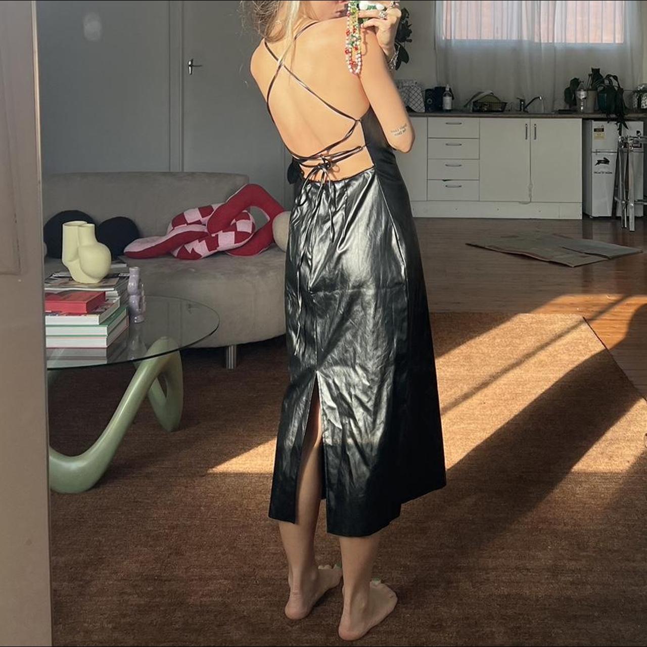 The perfect - black PVC maxi dress with open, lace... - Depop