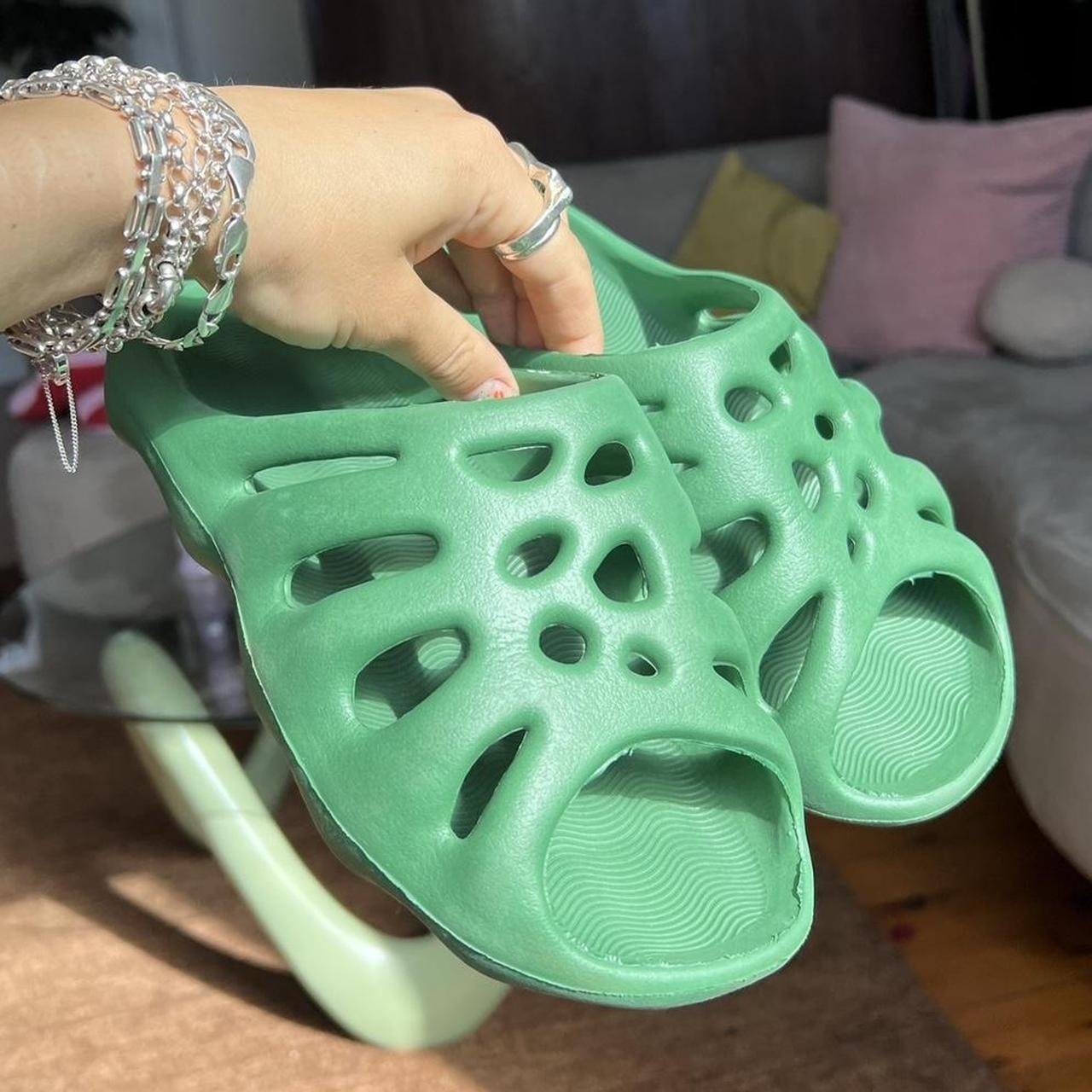 Emerald green puffy plastic slides Size 40 - Depop