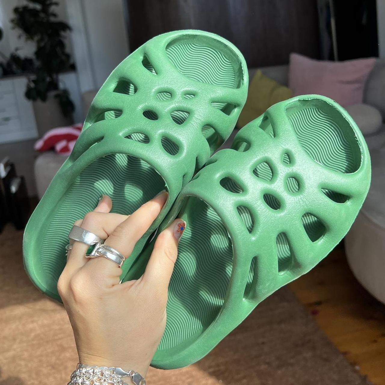 Emerald green puffy plastic slides Size 40 - Depop