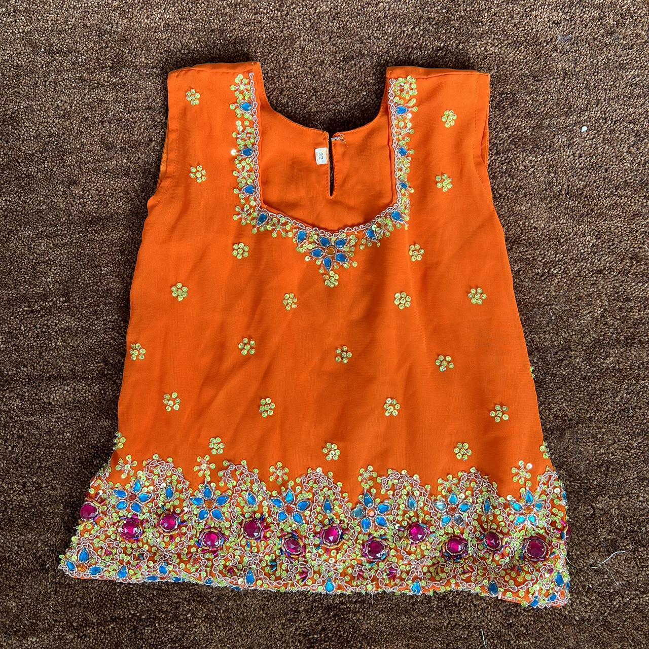 Vintage Orange Crop Top With Rainbow Rhinestones Depop