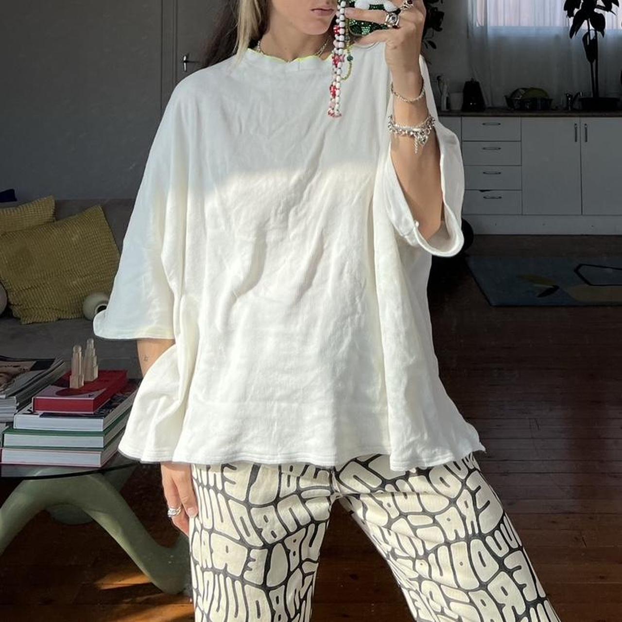 White handmade textured baggy fit tee with lime... - Depop