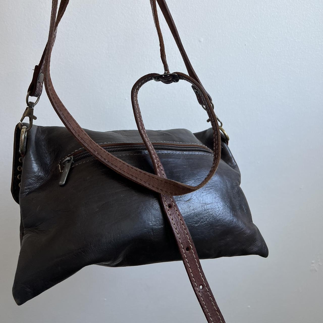 Vintage chocolate brown leather shoulder bag with... - Depop
