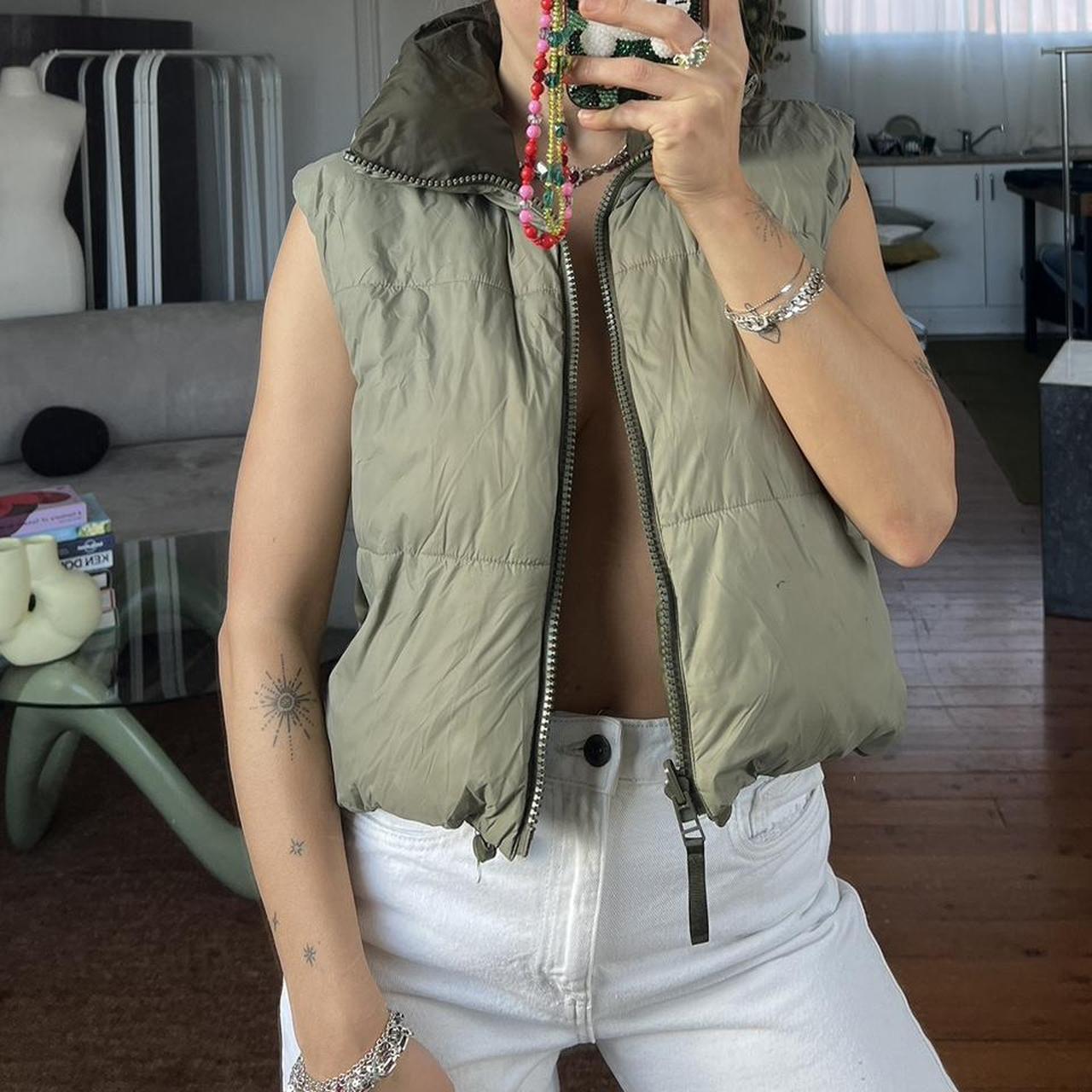 Reversible - sage green/forest green puffer vest... - Depop