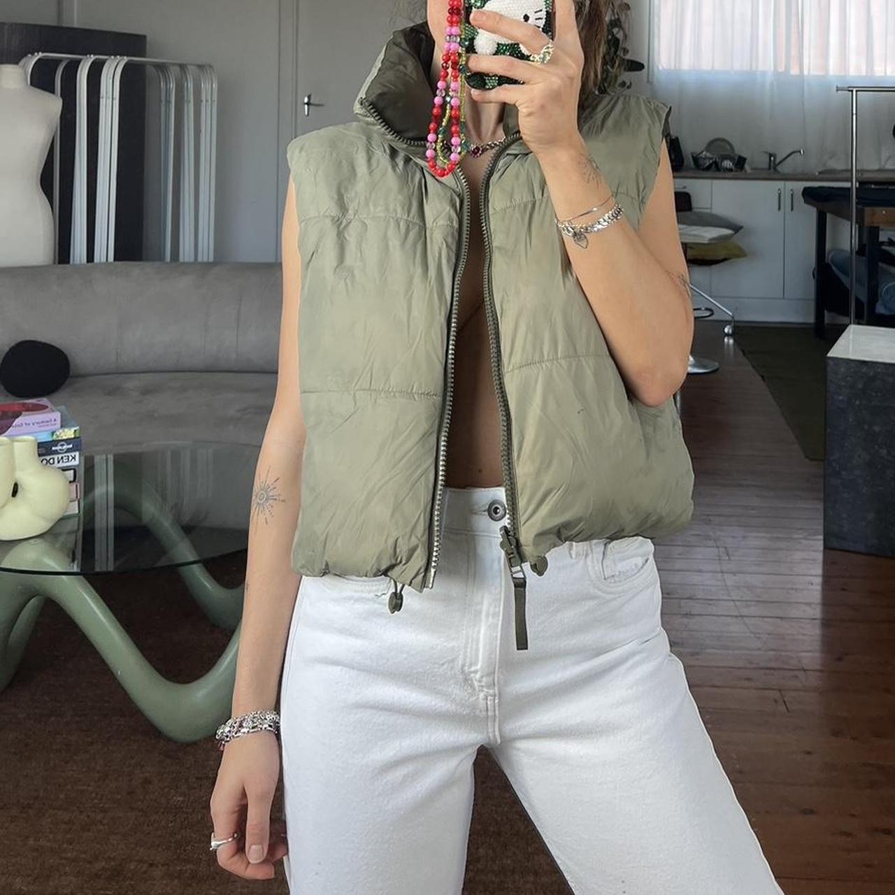 Reversible - sage green/forest green puffer vest... - Depop