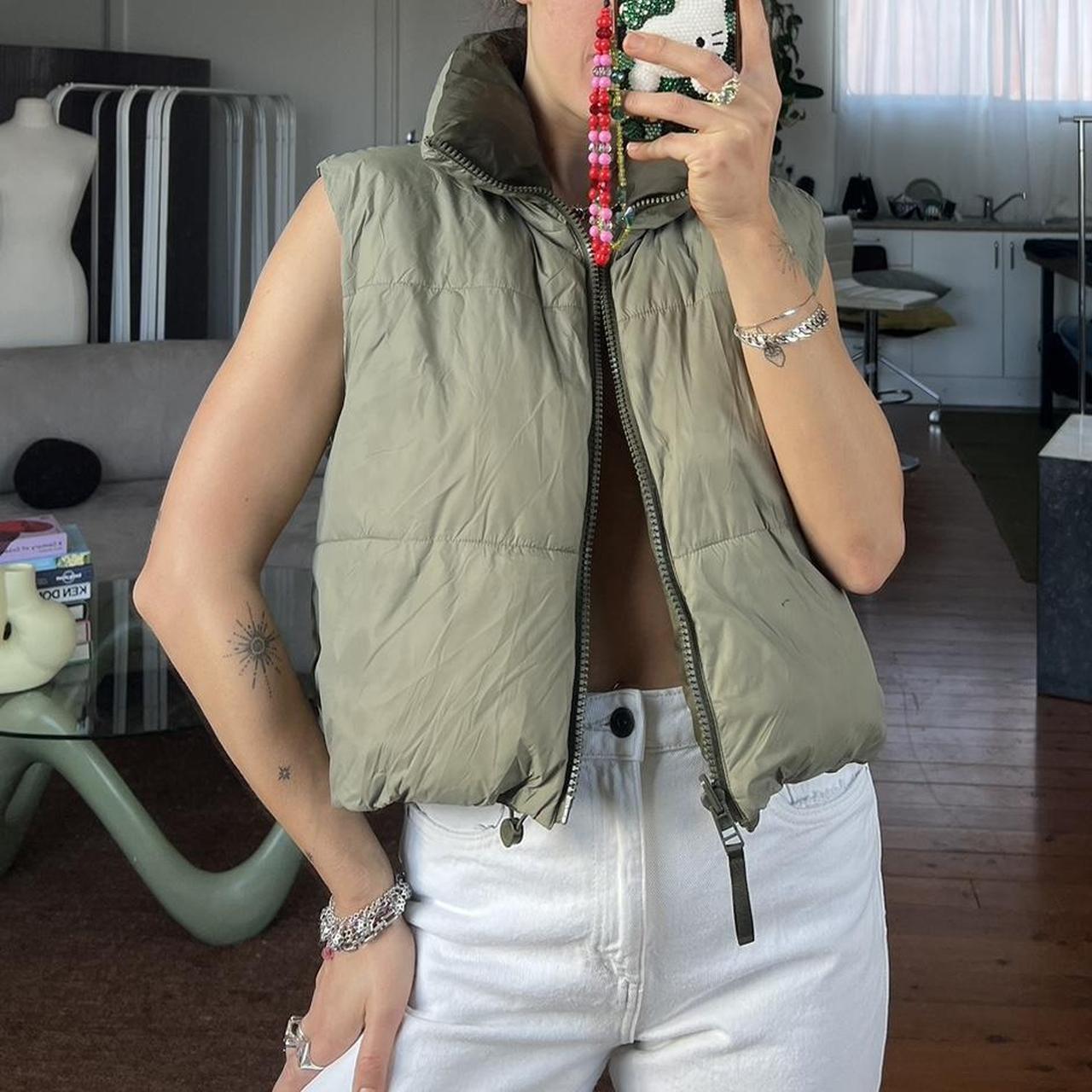 Reversible - sage green/forest green puffer vest... - Depop