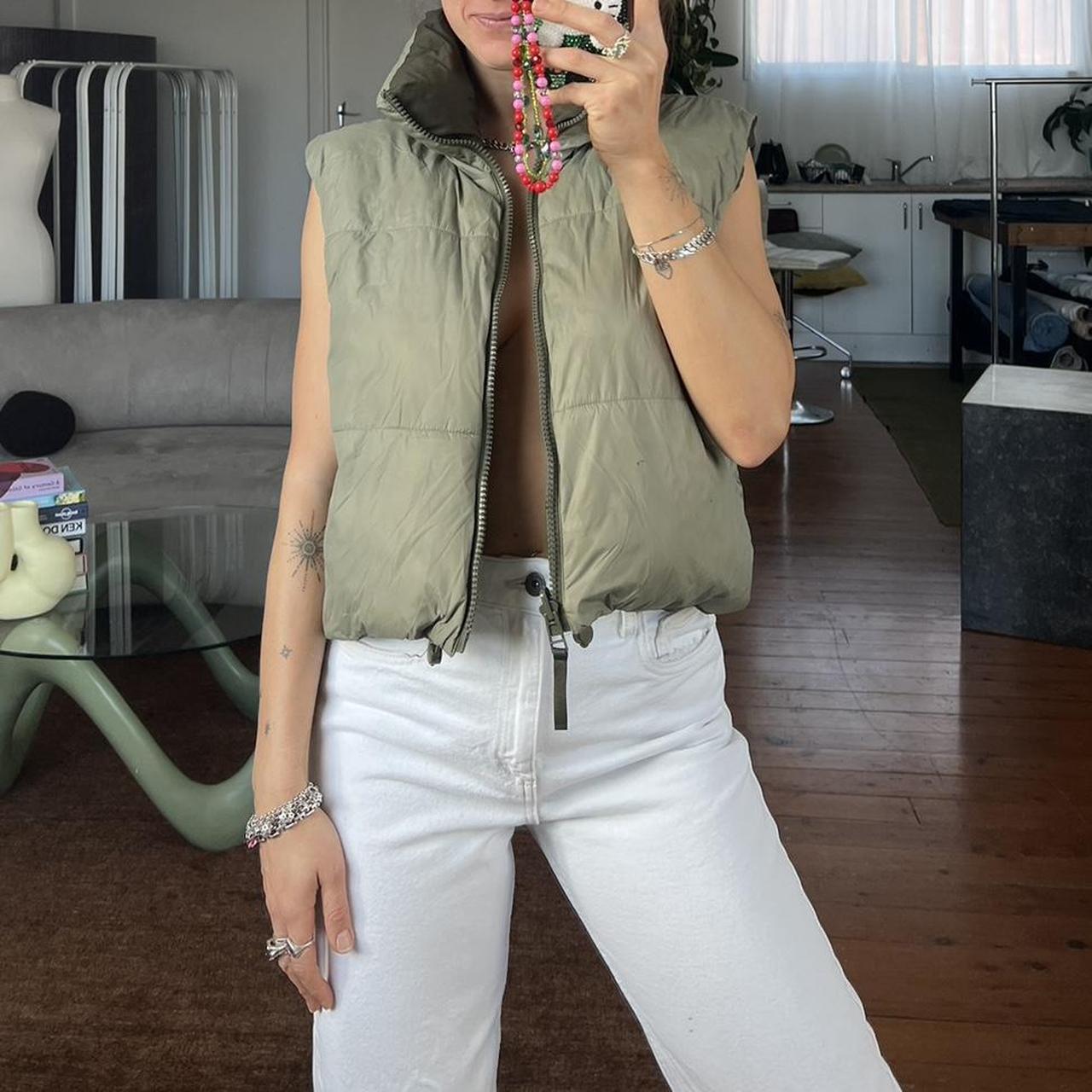 Reversible - sage green/forest green puffer vest... - Depop