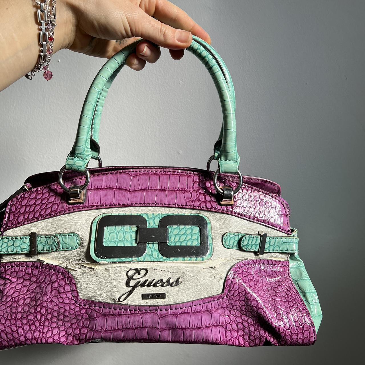 Vintage Y2K GUESS snakeskin pvc handbag with aqua... - Depop