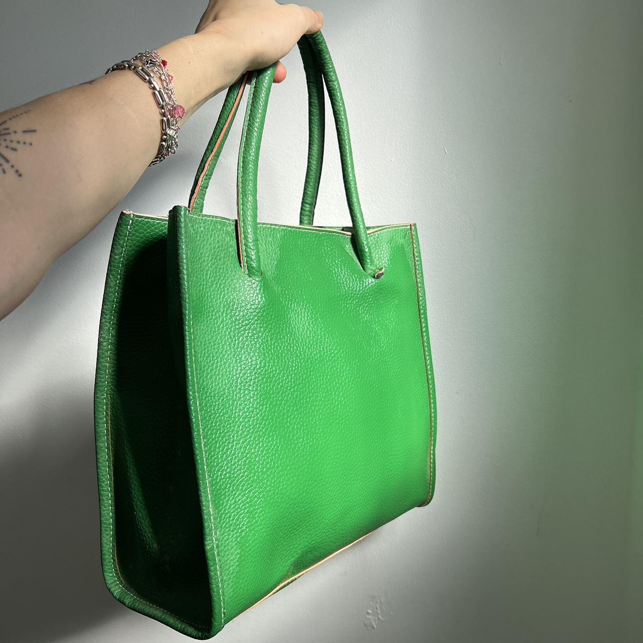 Bright green - genuine leather shoulder bag with zip... - Depop