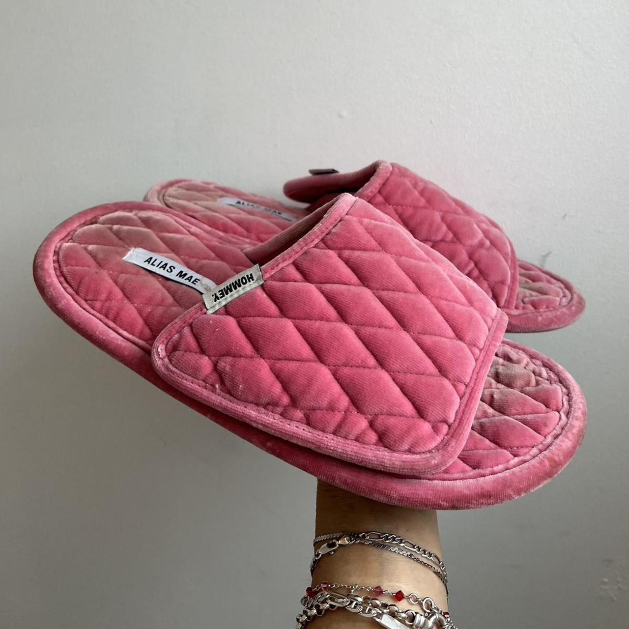 HOMMEY X ALIAS MAE - candy pink velvet padded slides... - Depop