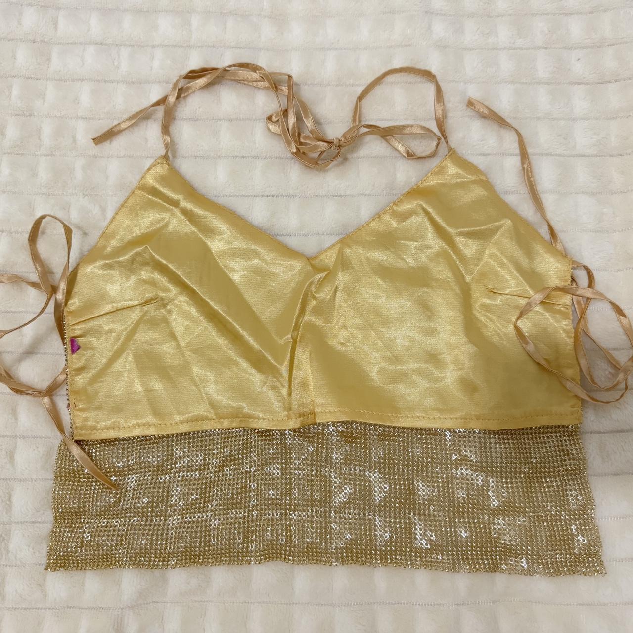 Edikted Gold mesh top with adjustable tie straps... | Depop