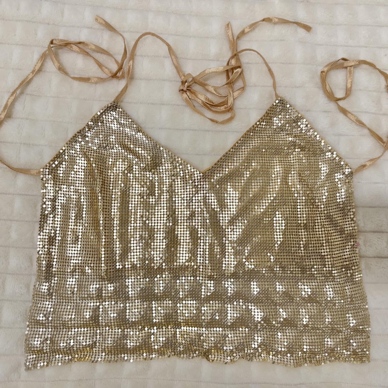 Edikted Gold mesh top with adjustable tie straps... | Depop