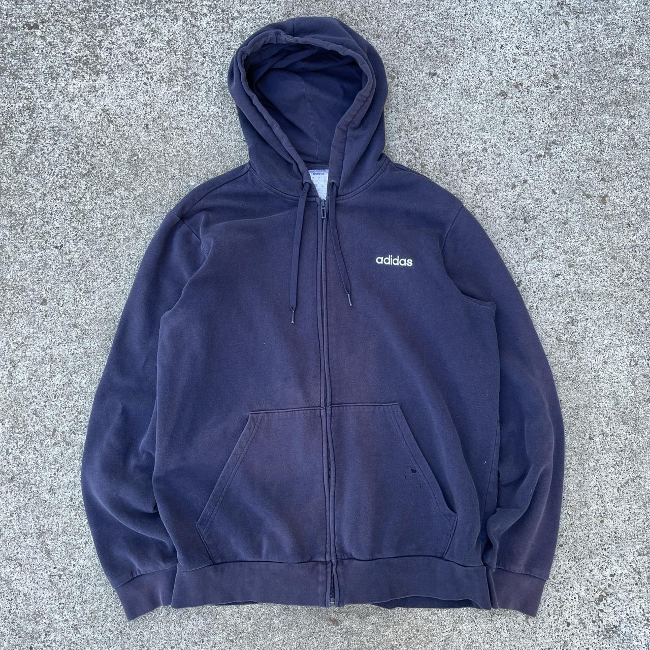 Navy Vintage Adidas Zip Up Hoodie Little Tear On... - Depop