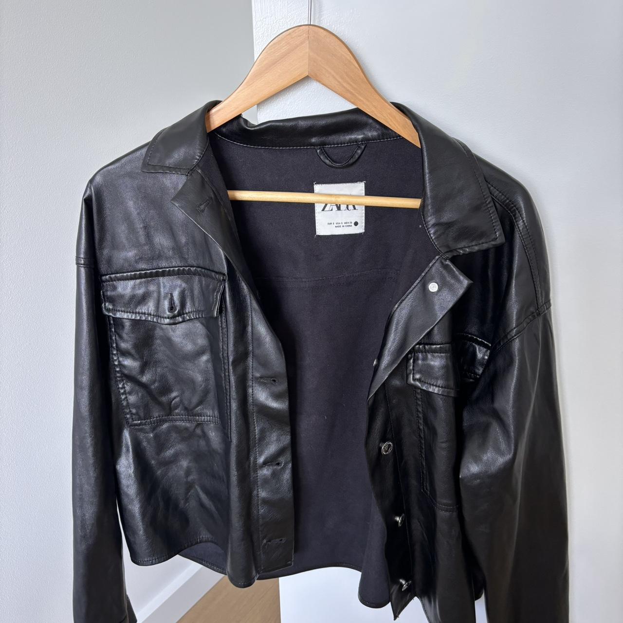 Zara box leather jacket size S bit fits like a... - Depop
