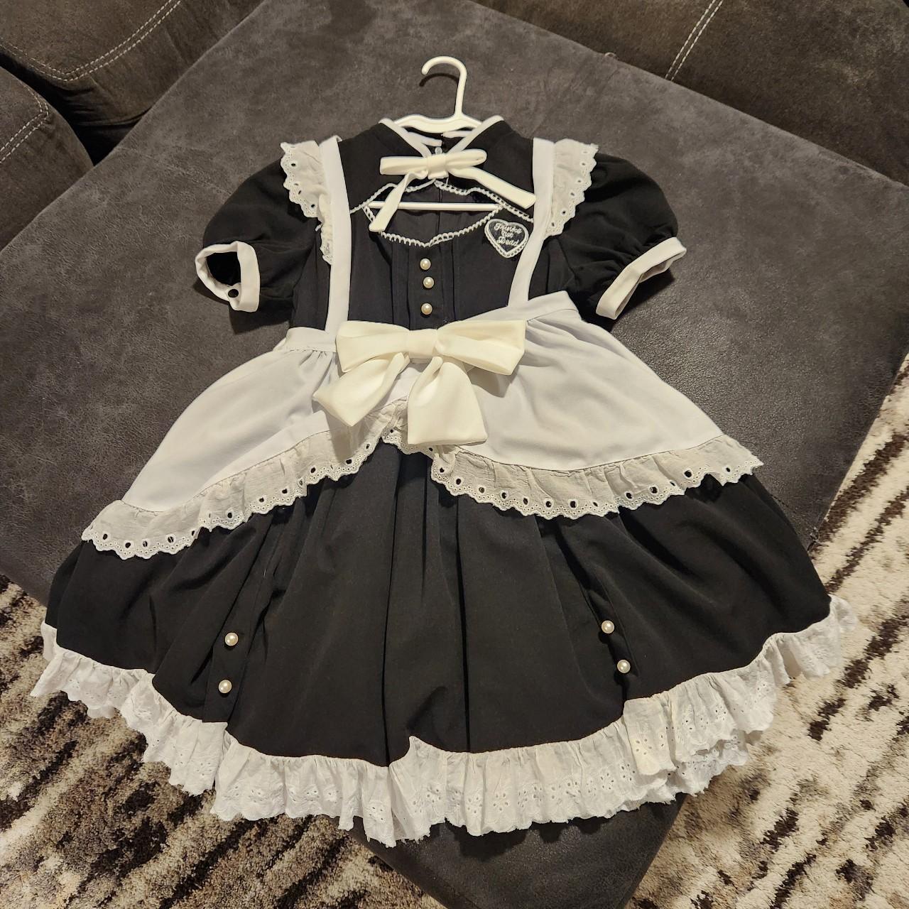Preloved Black And White Maid Dress Set. Includes - Depop