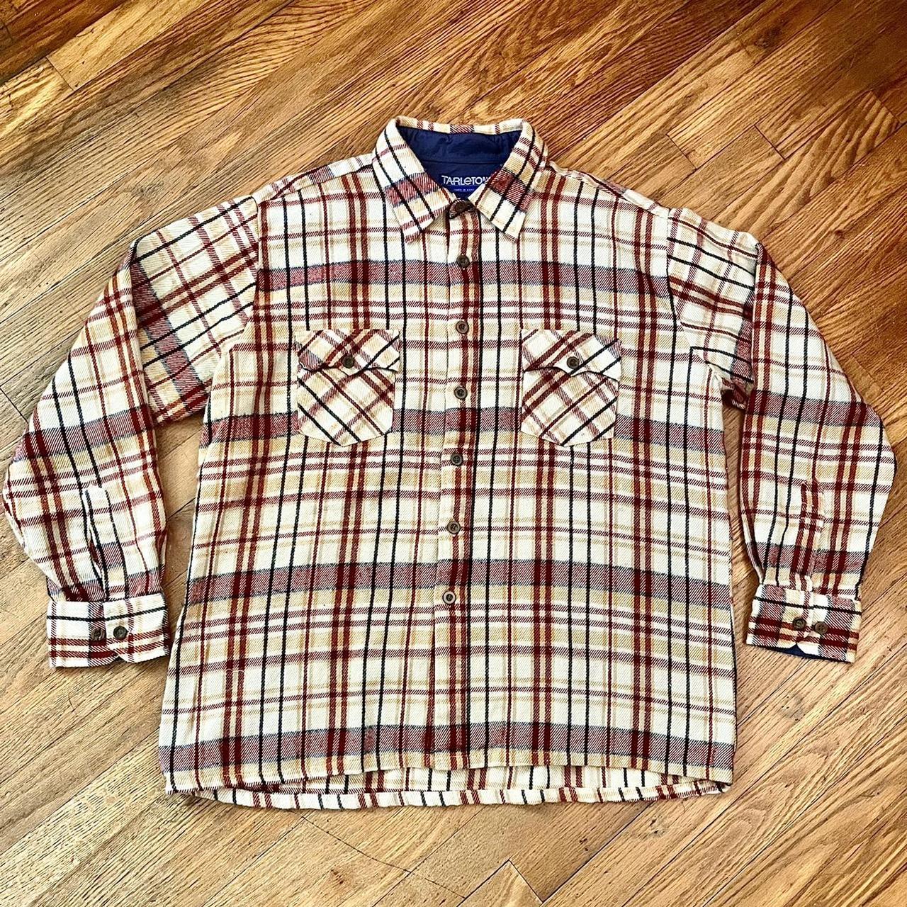VINTAGE 70s/80s Tarleton Tan Plaid Acrylic Flannel... - Depop